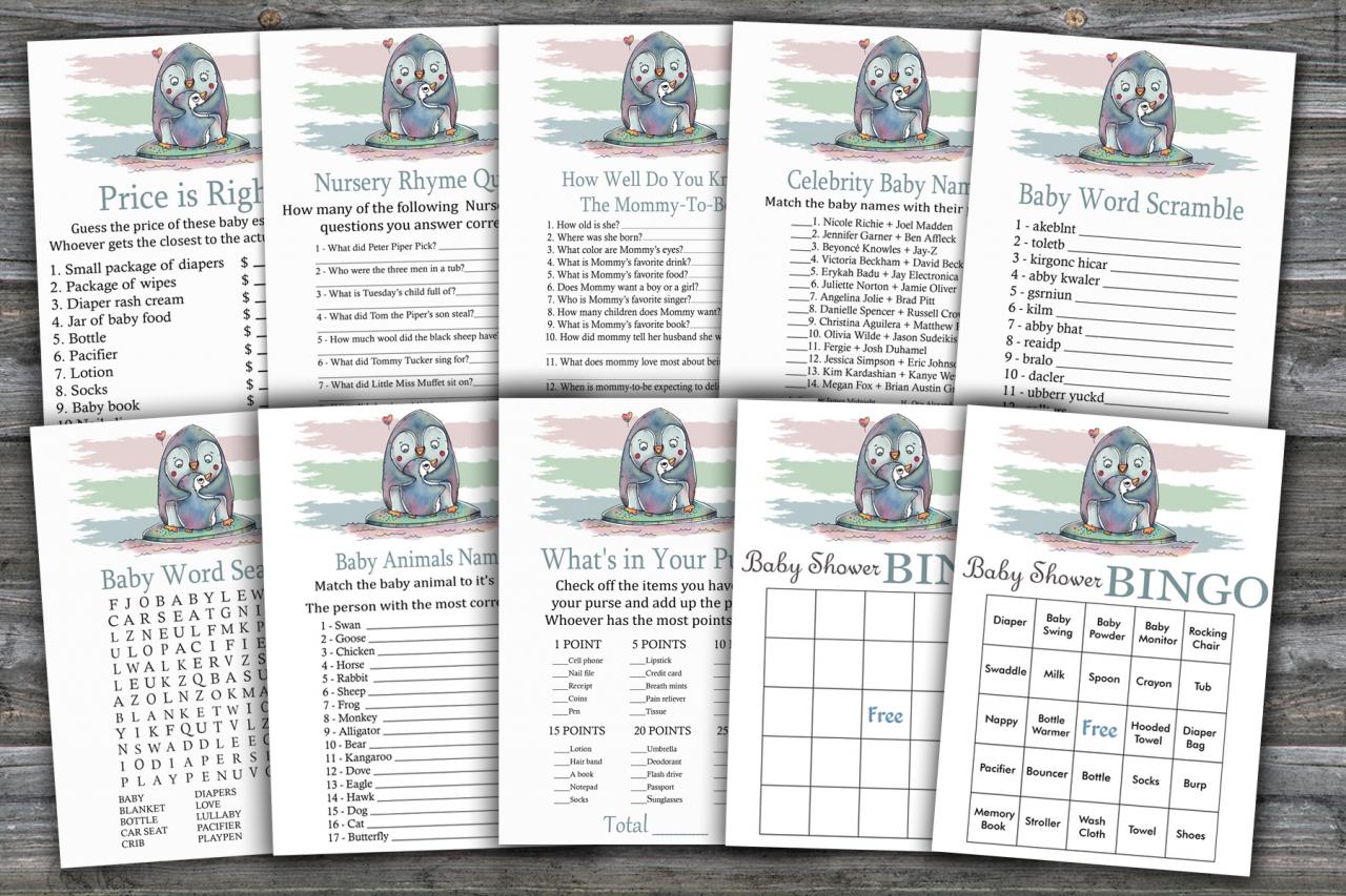 Penguin Baby Shower Games Package,Baby Shower Game Package,9 Printable ...