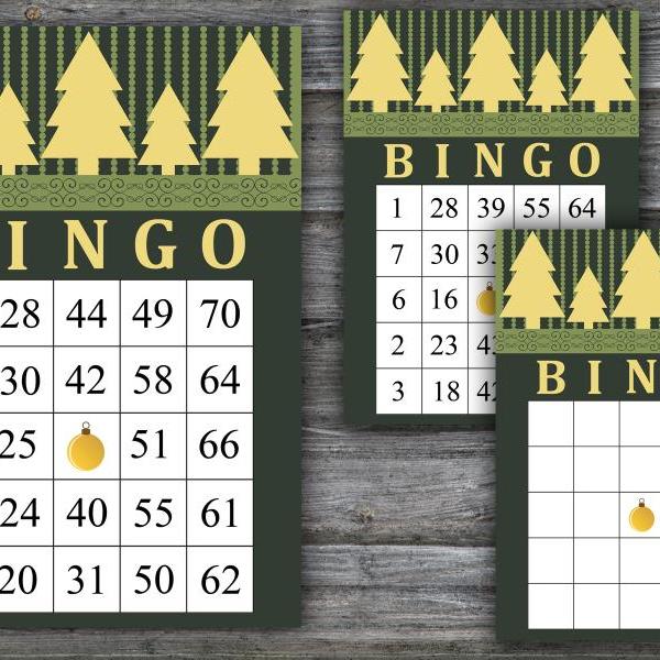 Gold Christmas Tree Bingo Game,merry Christmas Bingo Card,christmas ...