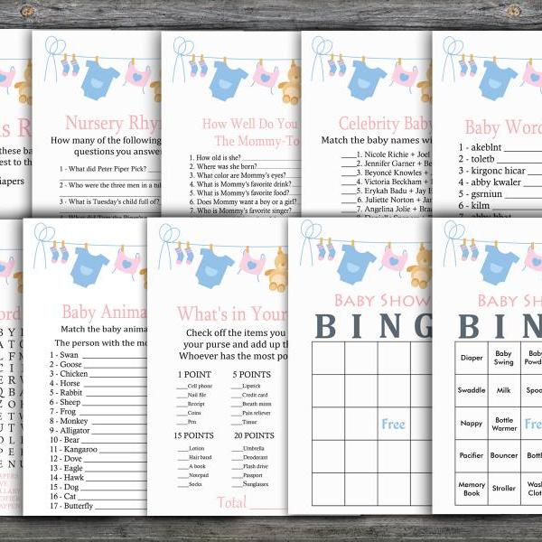Clothesline Baby Shower Games Package,Clothesline Baby Shower Game Pack ...