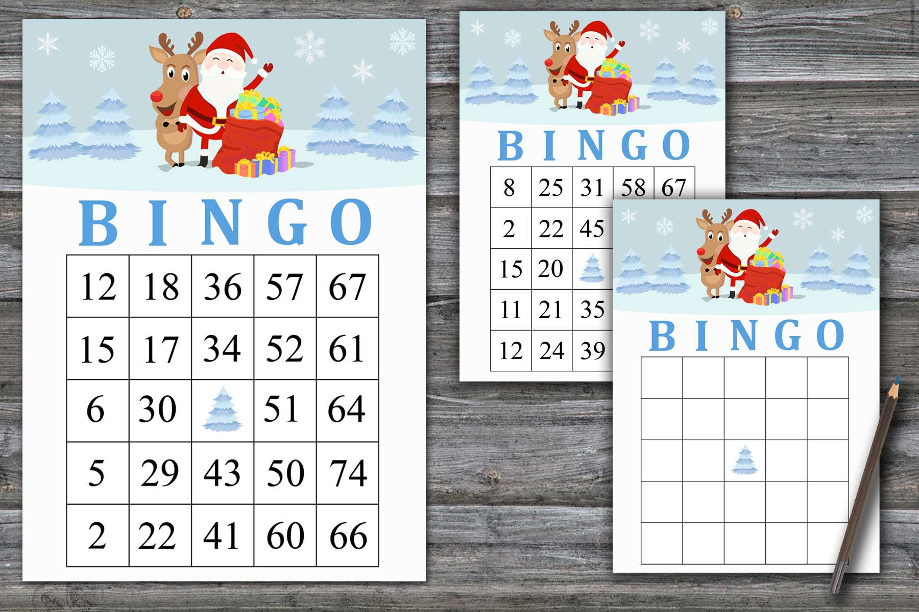 Santa And Rudolf Bingo Game,christmas Bingo Game,christmas Party Bingo ...