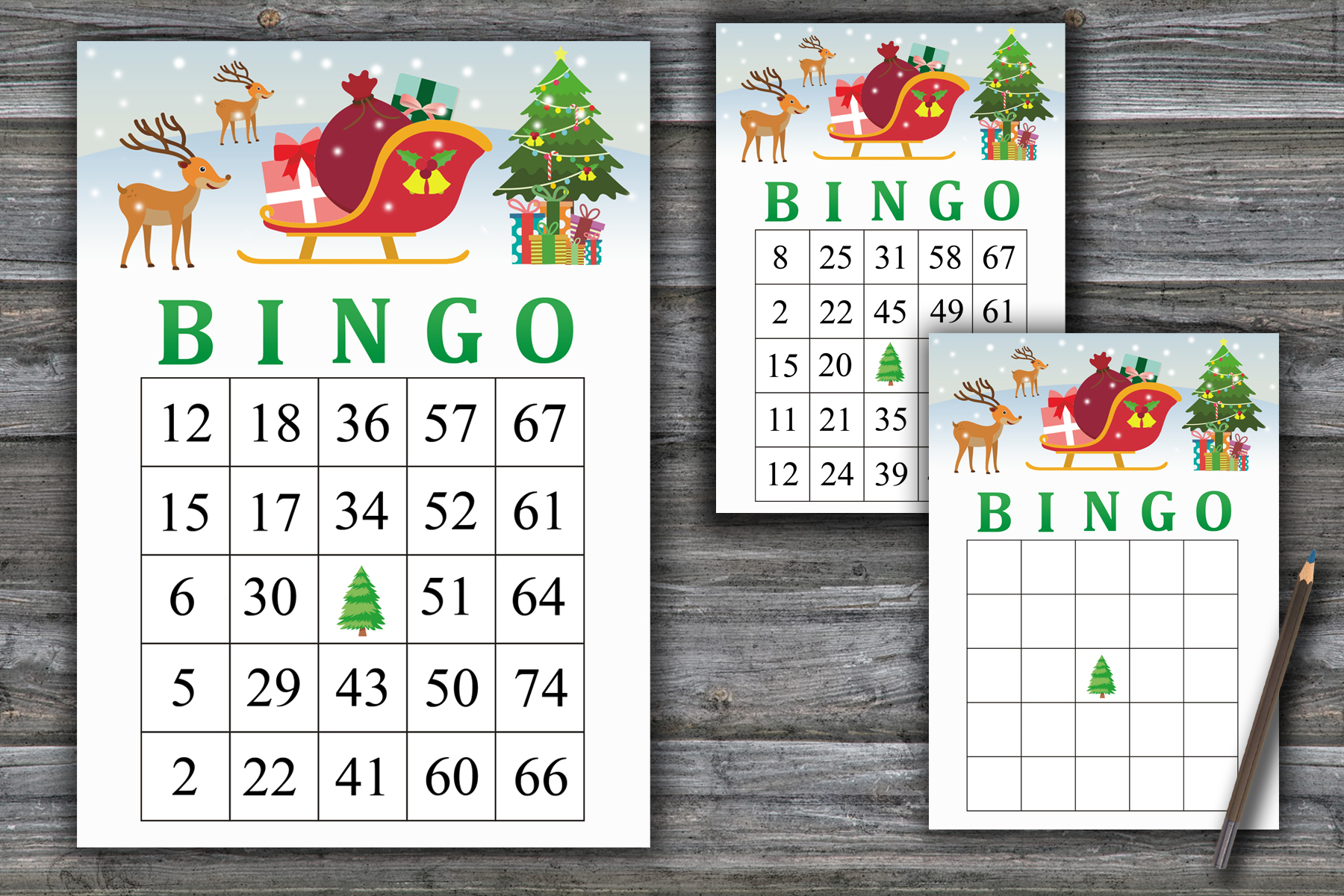 Rudolph Bingo Game,santa Claus Sleigh Bingo Card,christmas Bingo Game ...