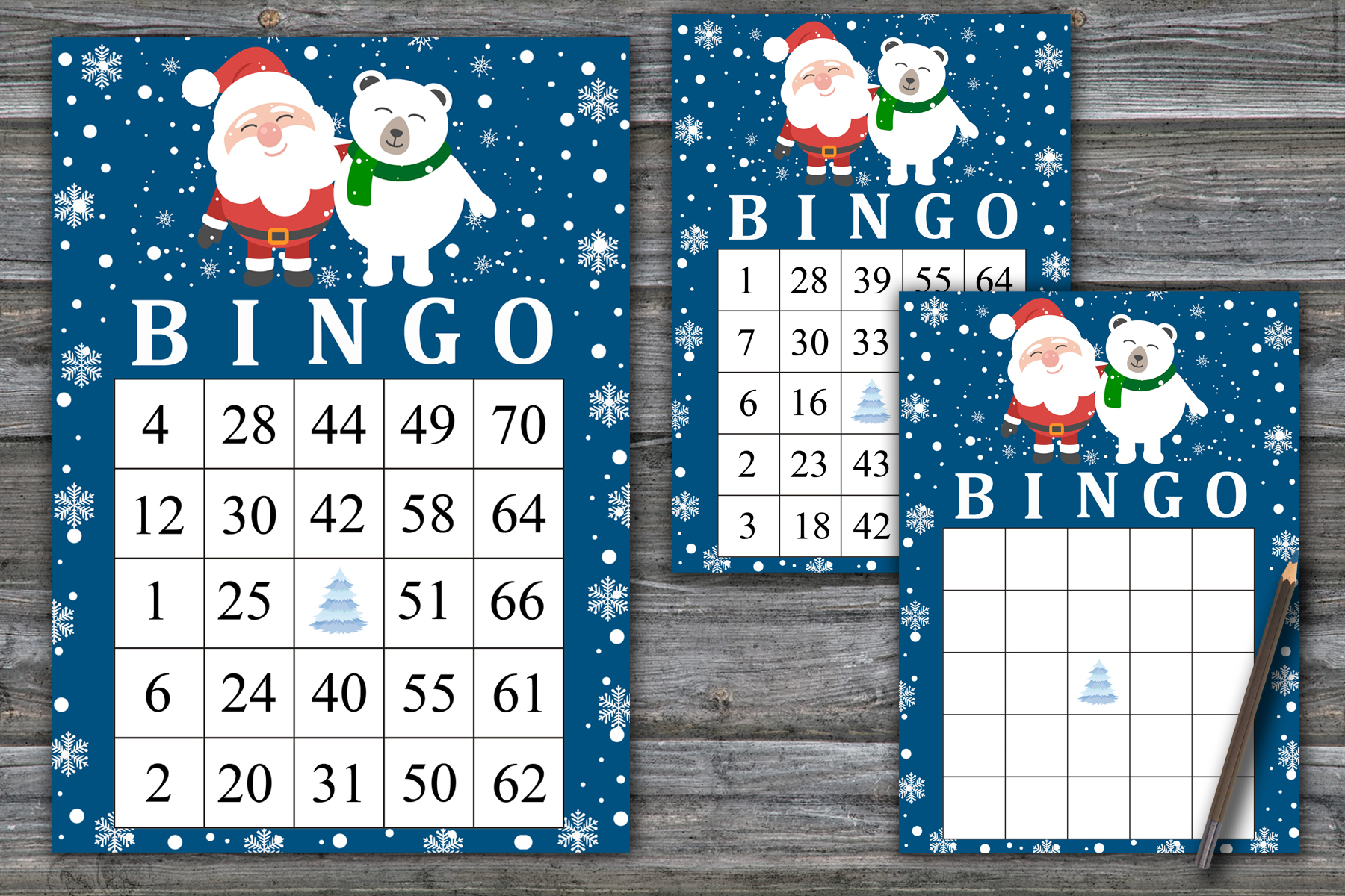Santa And Polar Bear Bingo Game,merry Christmas Bingo Card,christmas ...