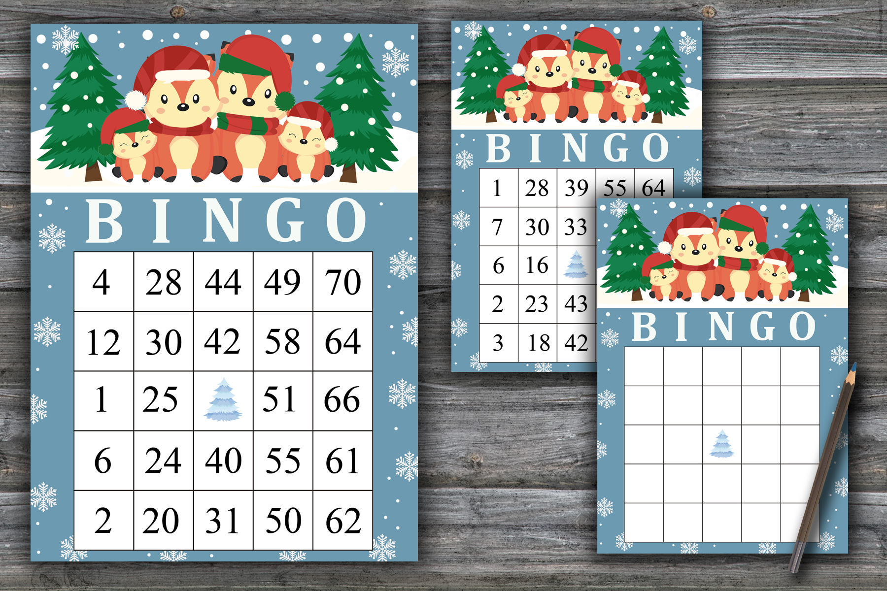 Christmas Fox Bingo Game,merry Christmas Bingo Card,christmas Bingo ...