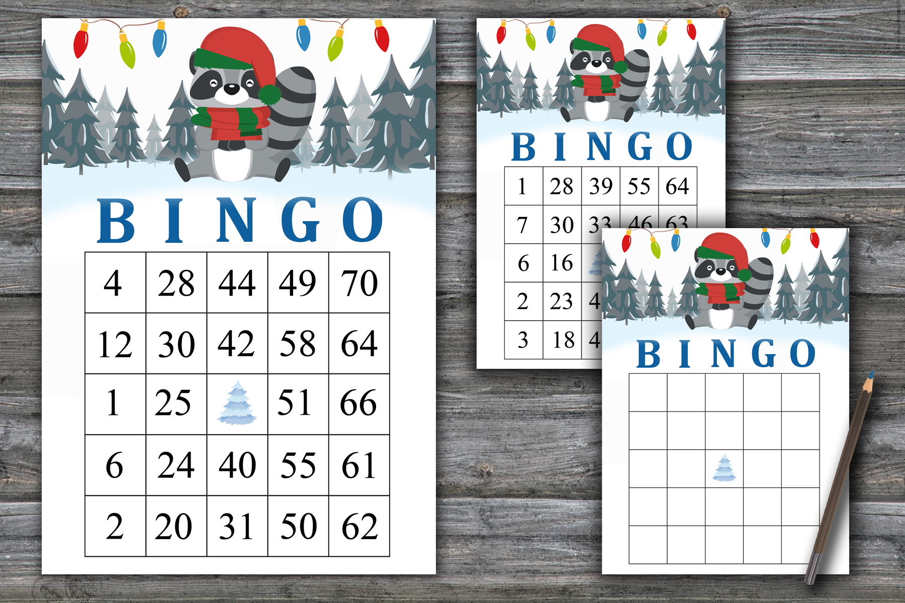 Christmas Raccoon Bingo Game,christmas Animals Bingo Card,christmas ...