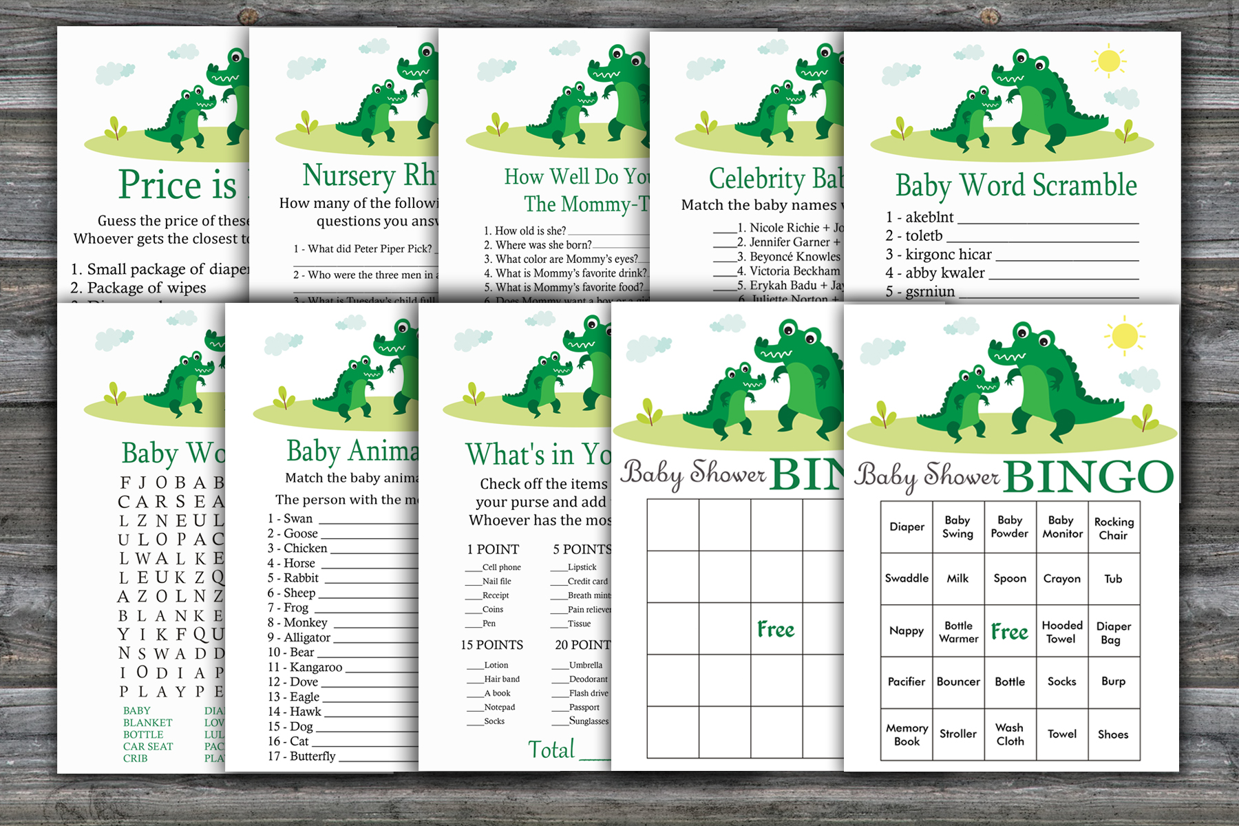 Alligator Baby Shower Games Package,jungle Theme Baby Shower Game ...